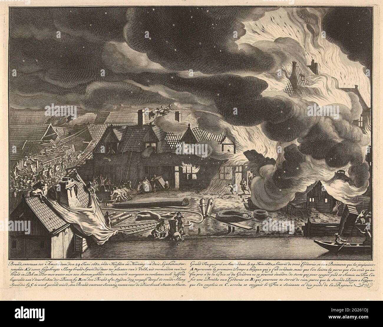 Fire in the line lanes on the shine on the narrow padsgracht, 1680 ...