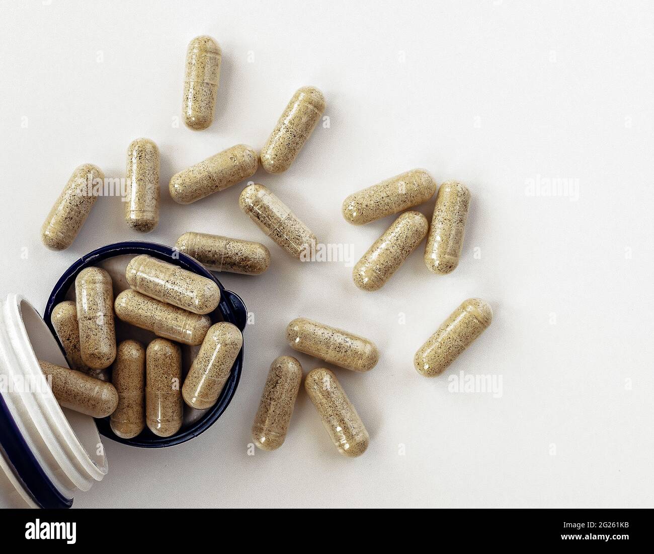 topview of super enzymes capsules in the jar, with negative space ...