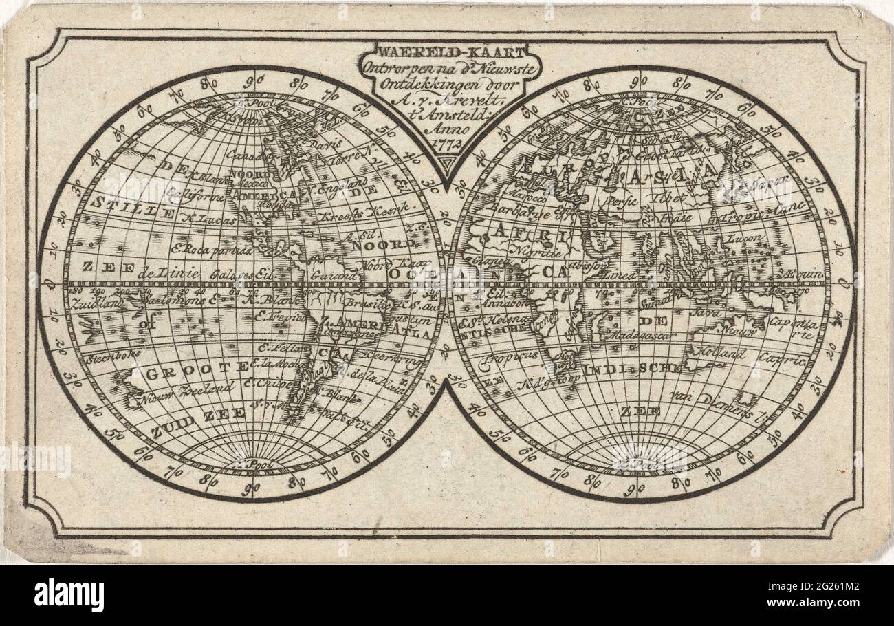 World map; Waereld card. World map with the eastern and western ...