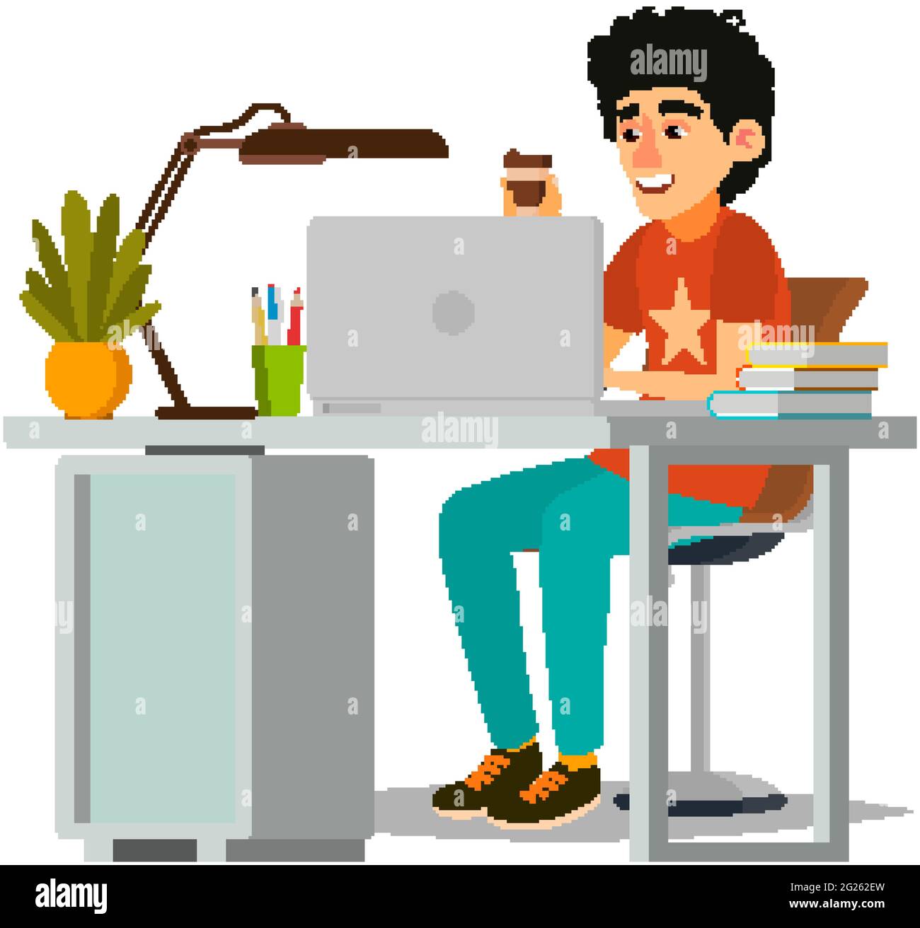 man developer working with notebook at table cartoon vector Stock ...