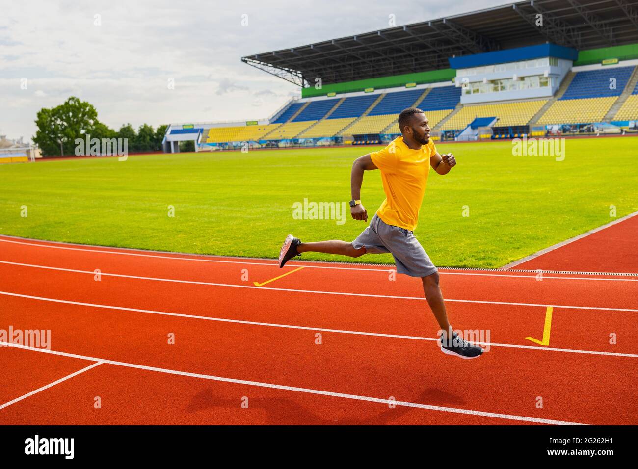 Professional focused afro american athlete runner training running on ...