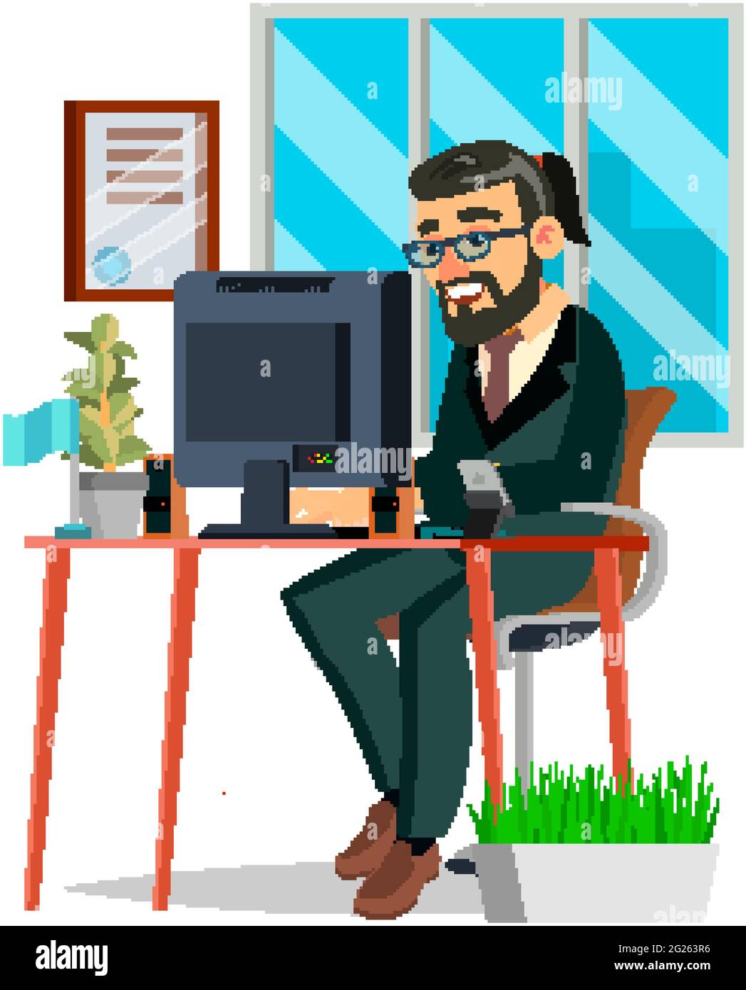 businessman guy writing message on computer cartoon vector Stock Vector ...
