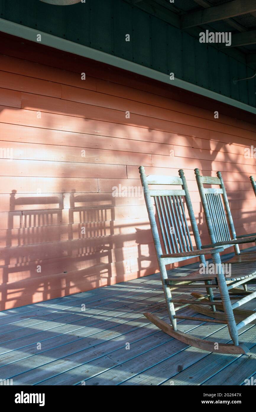 Rocking chairs at Sapelo Island, Georgia, a beautiful unspoiled barrier ...