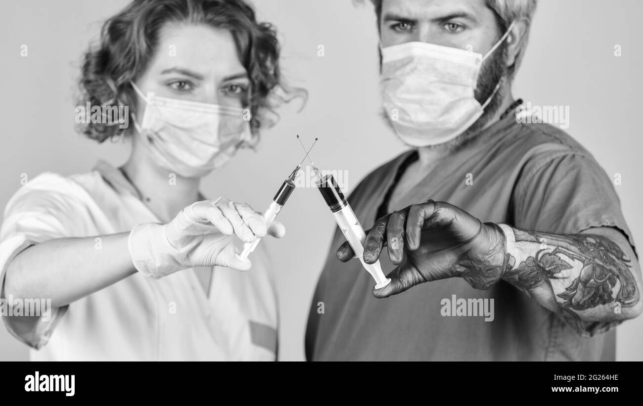 Vaccination syringe needle. Hospital staff. Medicines. Intravenous ...