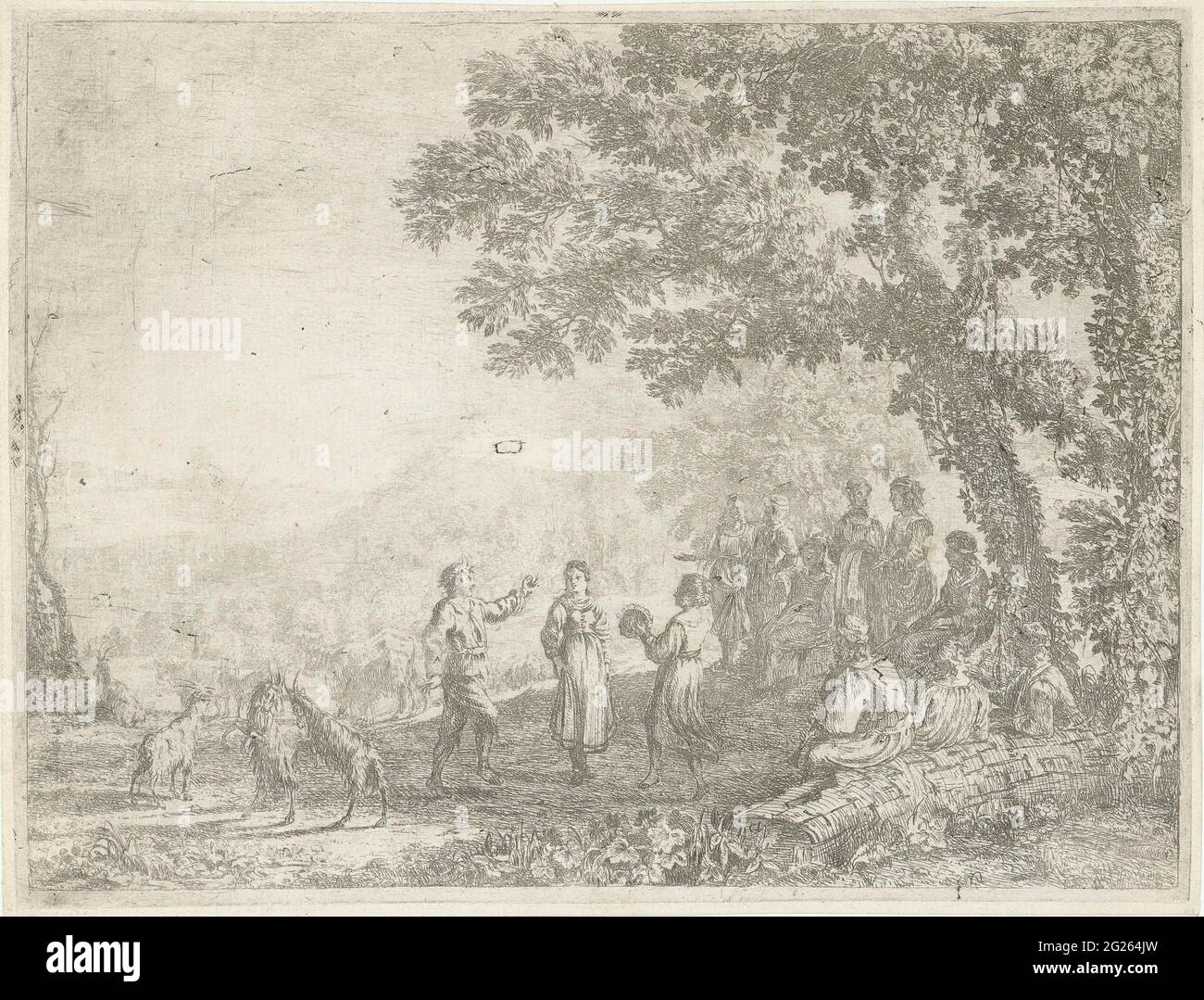Boerendans; La Danse Villageoise. A group under a tree, two women and a ...