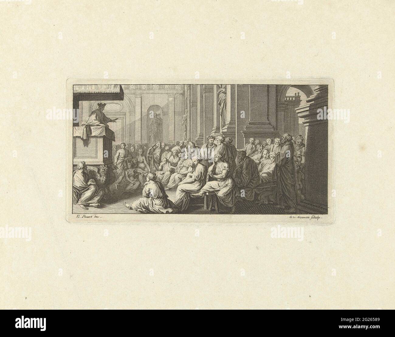 Sermon of a priest. In a church there is a priest on a pulpit and ...