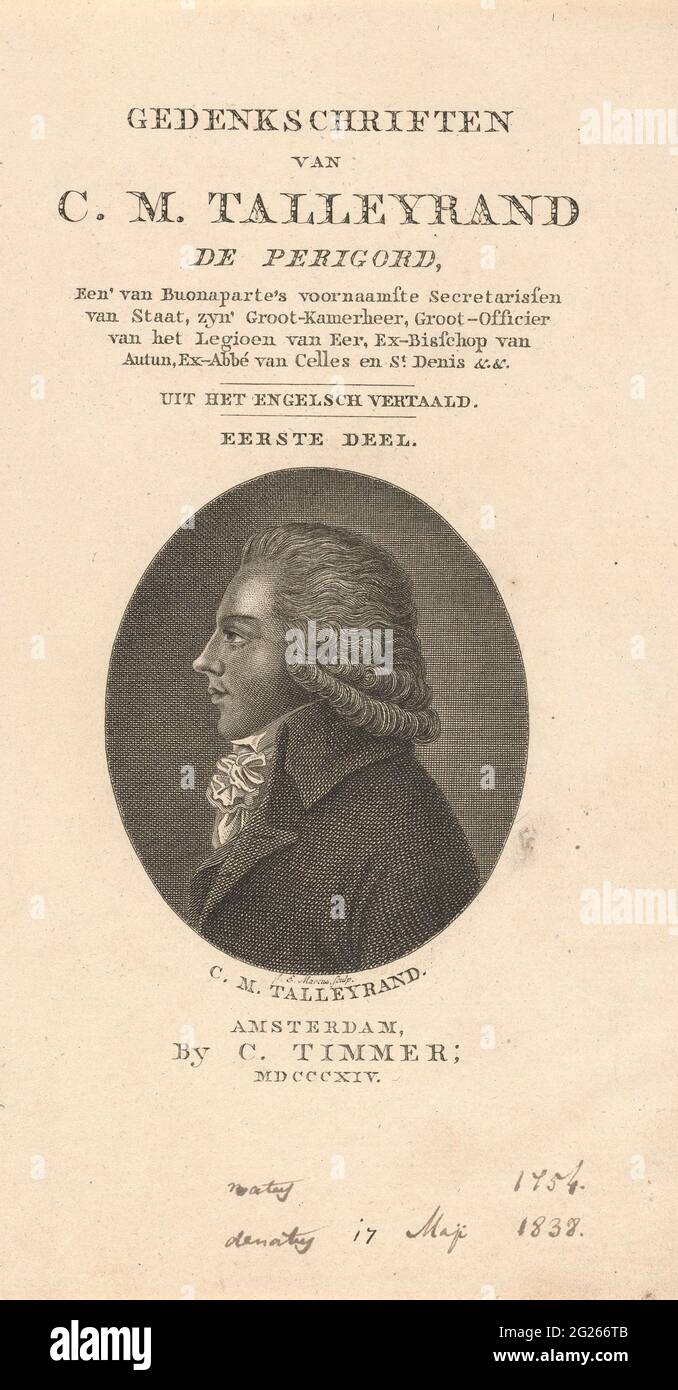 Portrait of Charles Maurice Talleyrand-Périgord; Title page for: C.M ...