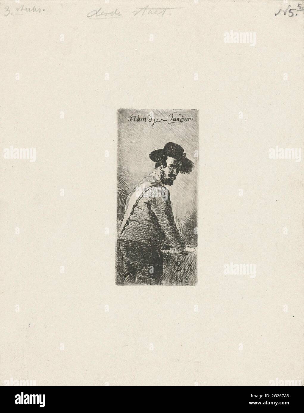 Figure study of a man. Figure study of a man with hat, looking over his ...