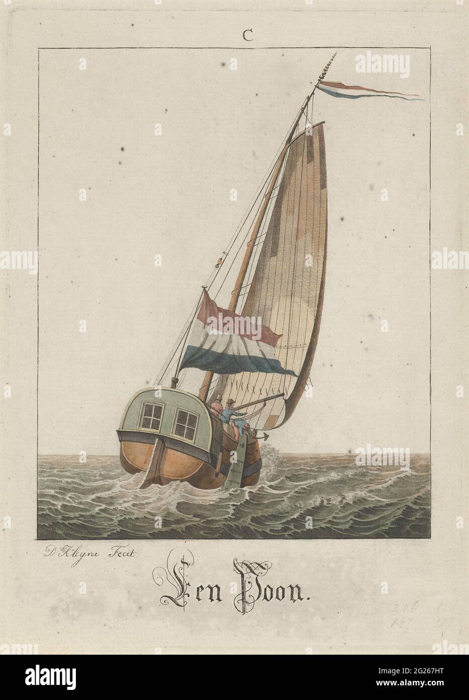 Poon on open water; A poon; Sailing ships. Poon with three figures on ...