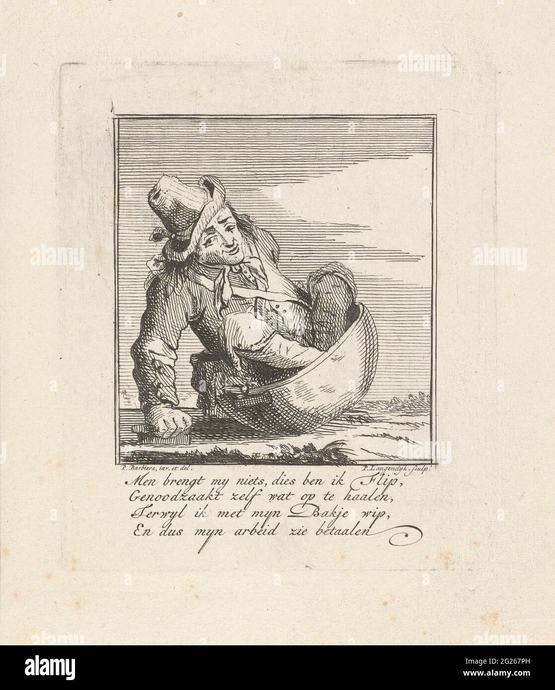 Man sitting in tray; Amsterdam street figures around 1770. A crippled ...