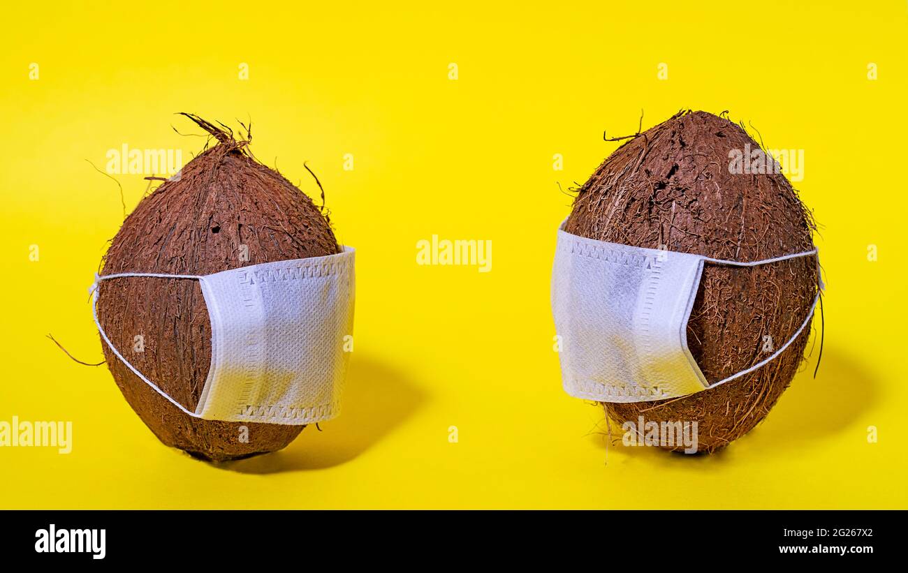 Coconut mask. Safety in tropical countries. Coronavirus COVID-19 ...