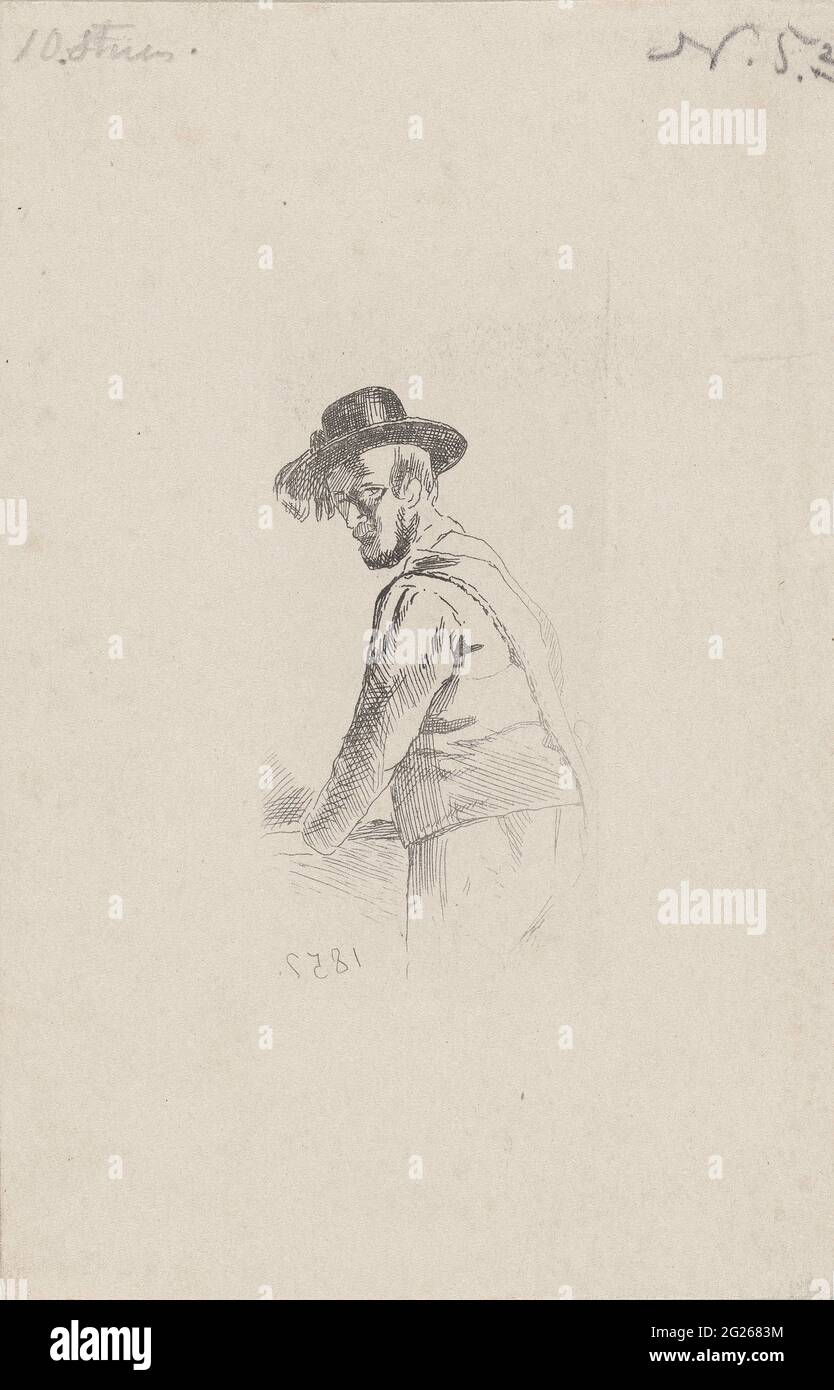 Figure study of a man. Figure study of a man with hat, looking over his ...