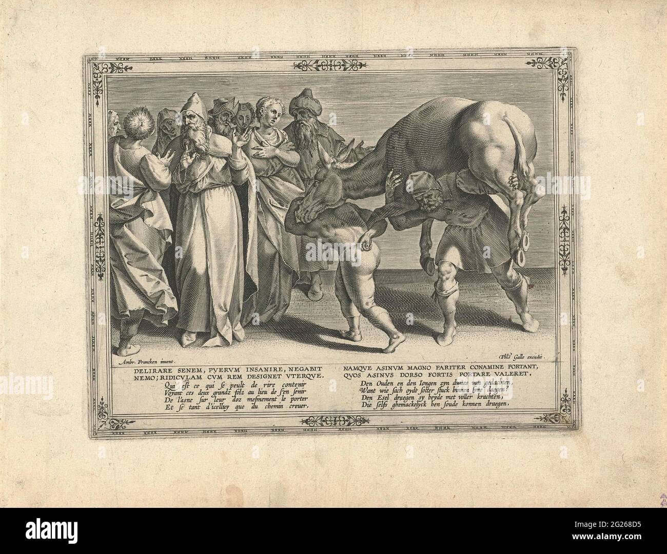 Father and son with the donkey on their back; Father's fable, son and ...