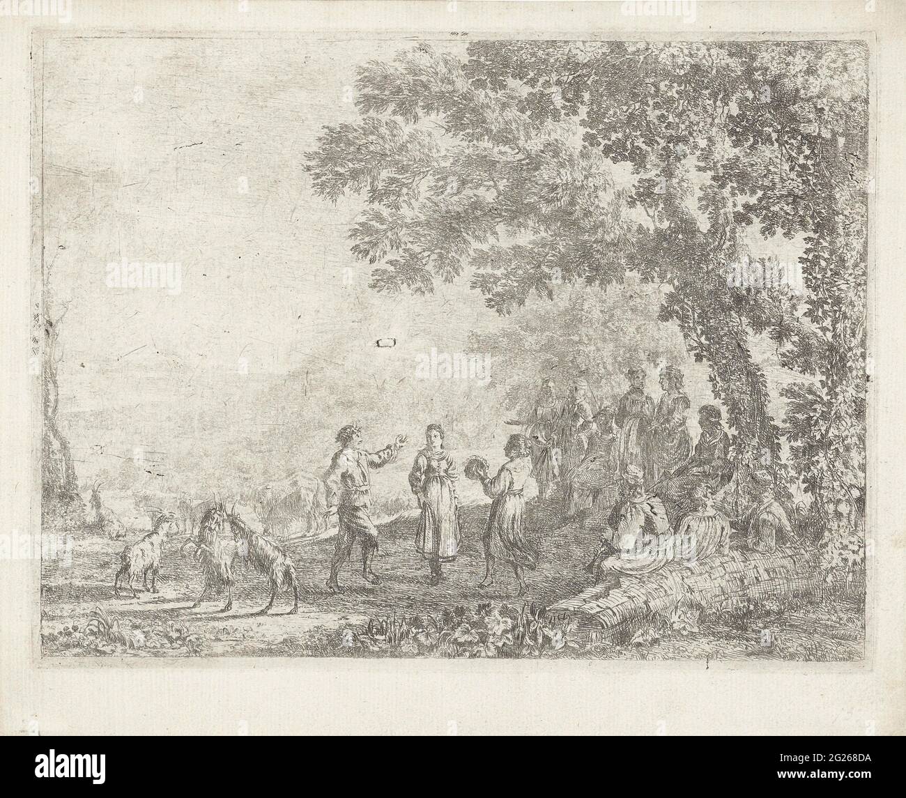 Boerendans; La Danse Villageoise. A group under a tree, two women and a ...