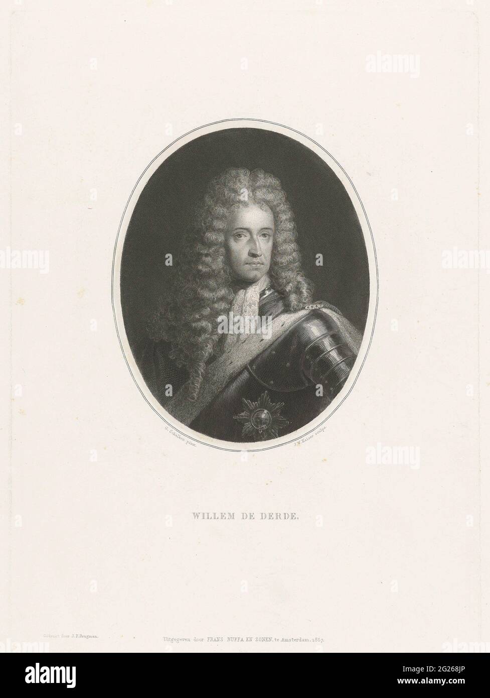 Portrait of King Willem III. Portrait bust to the right of Willem III ...