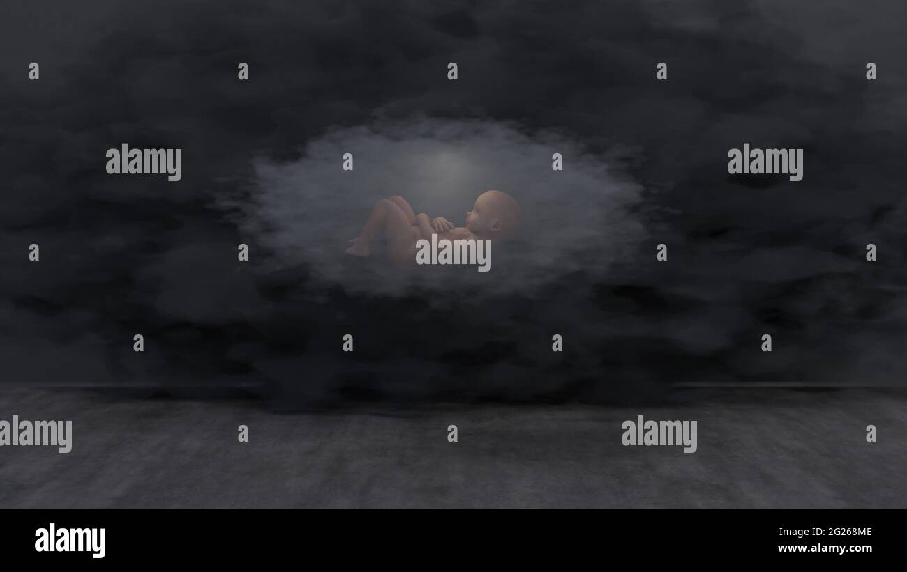 Psychology inner child inside black cloud 3d render Stock Photo - Alamy