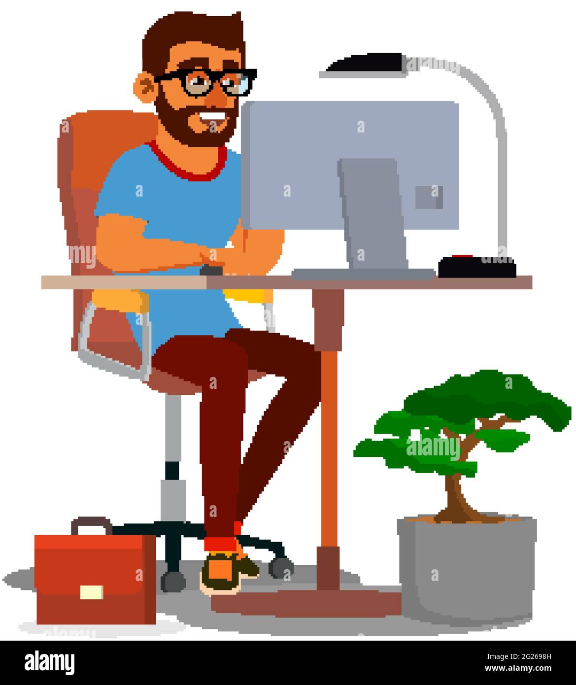 selling company manager checking order on computer monitor cartoon ...