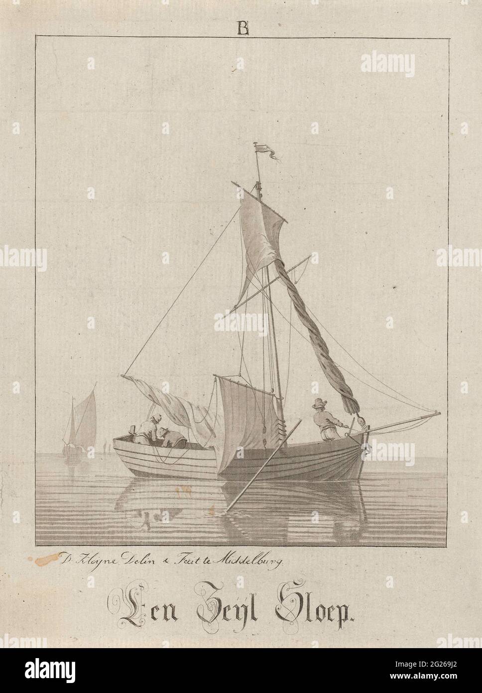 Sailing slut with three figures; A sailing sloop; Sailing ships. On ...