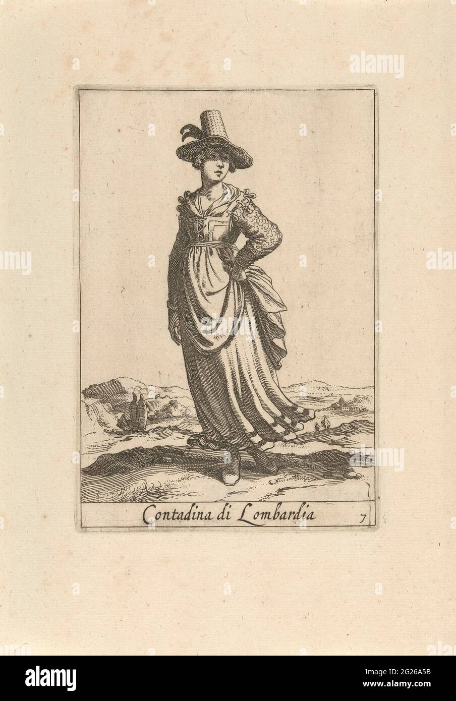 Boerenwoman dressed according to Lombardy fashion; Contadina di ...