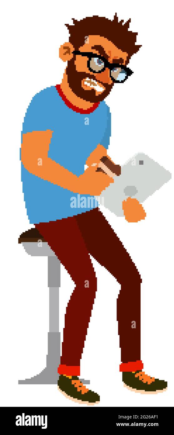 angry man breaking tablet because lose game cartoon vector Stock Vector ...