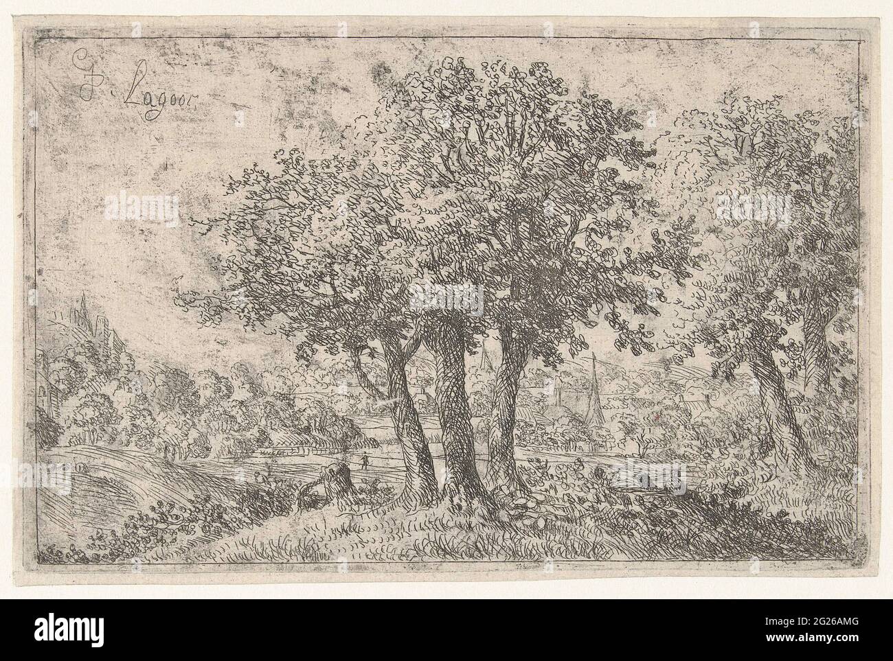Landscape with three trees. Landscape with a group of three trees in ...