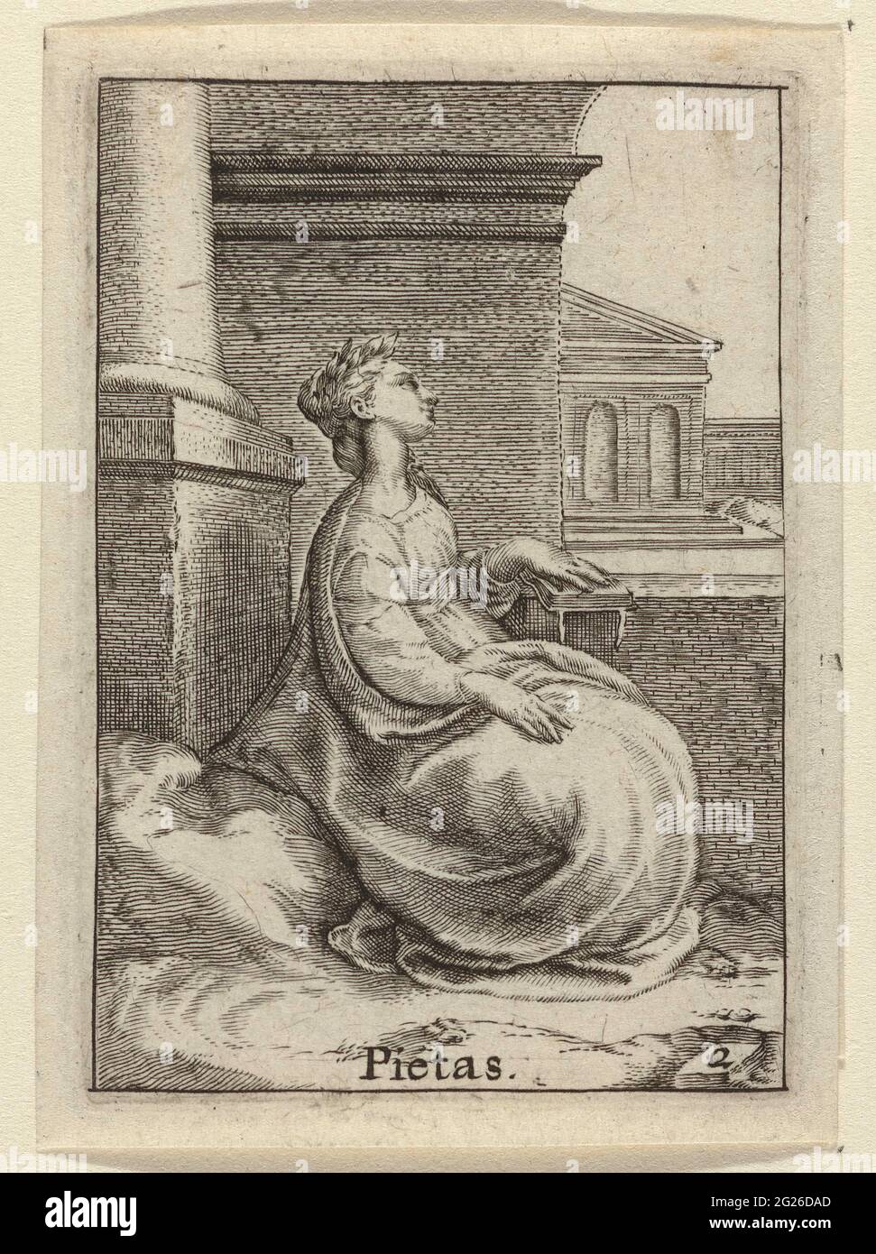 Piety; Pietas; Three virtues. The personification of piety is in a ...