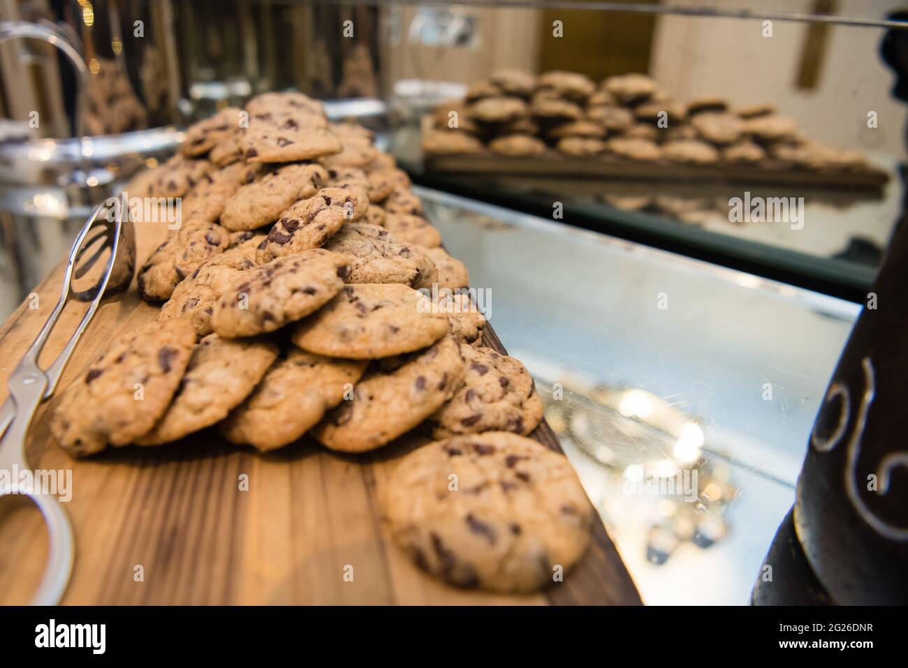Chocolate cookie dessert table. Side view with perspective Stock Photo ...