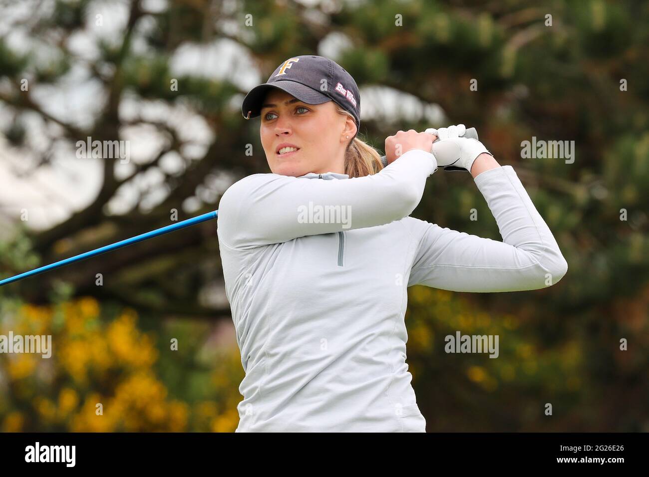Troon, UK. 8th June, 2021. ELSA LUNDQUIST from Sweden teeing off at the ...