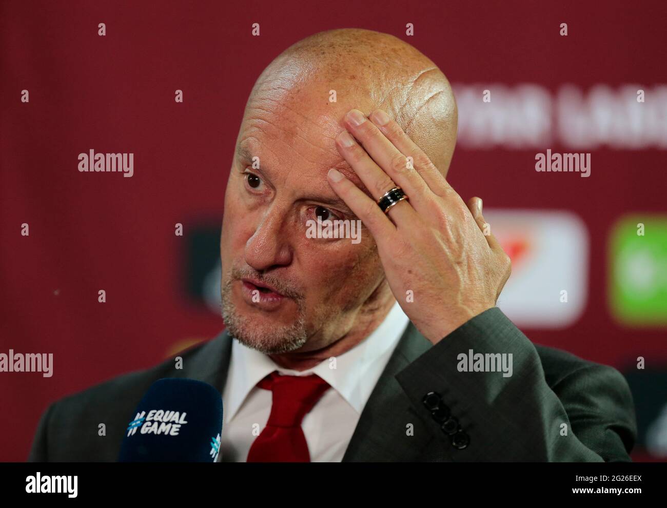 Hungary head coach Marco Rossi is interviewed after the international ...