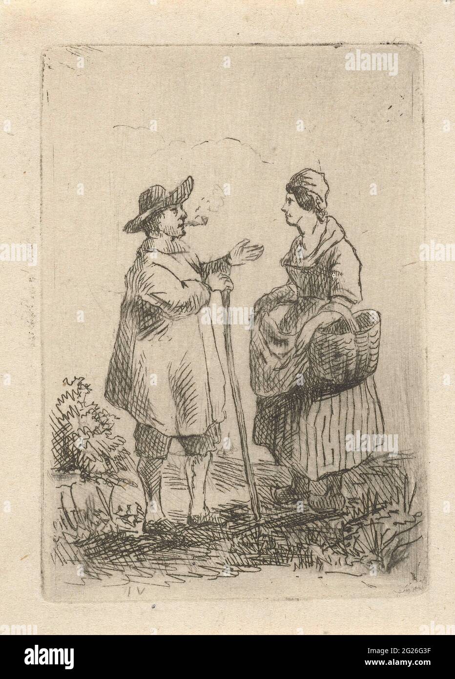 Boer and Boerin in conversation. A piping farmer and a farmer's ...