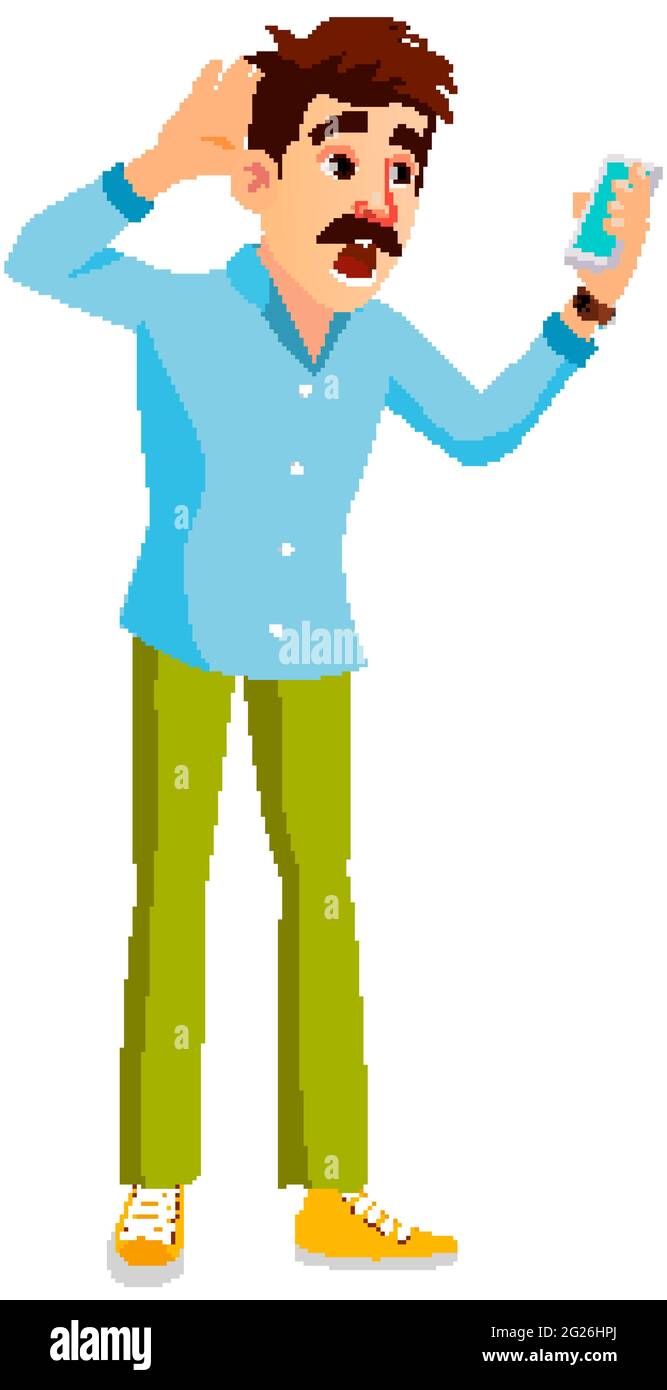 shocked man reading news on smartphone screen cartoon vector Stock ...