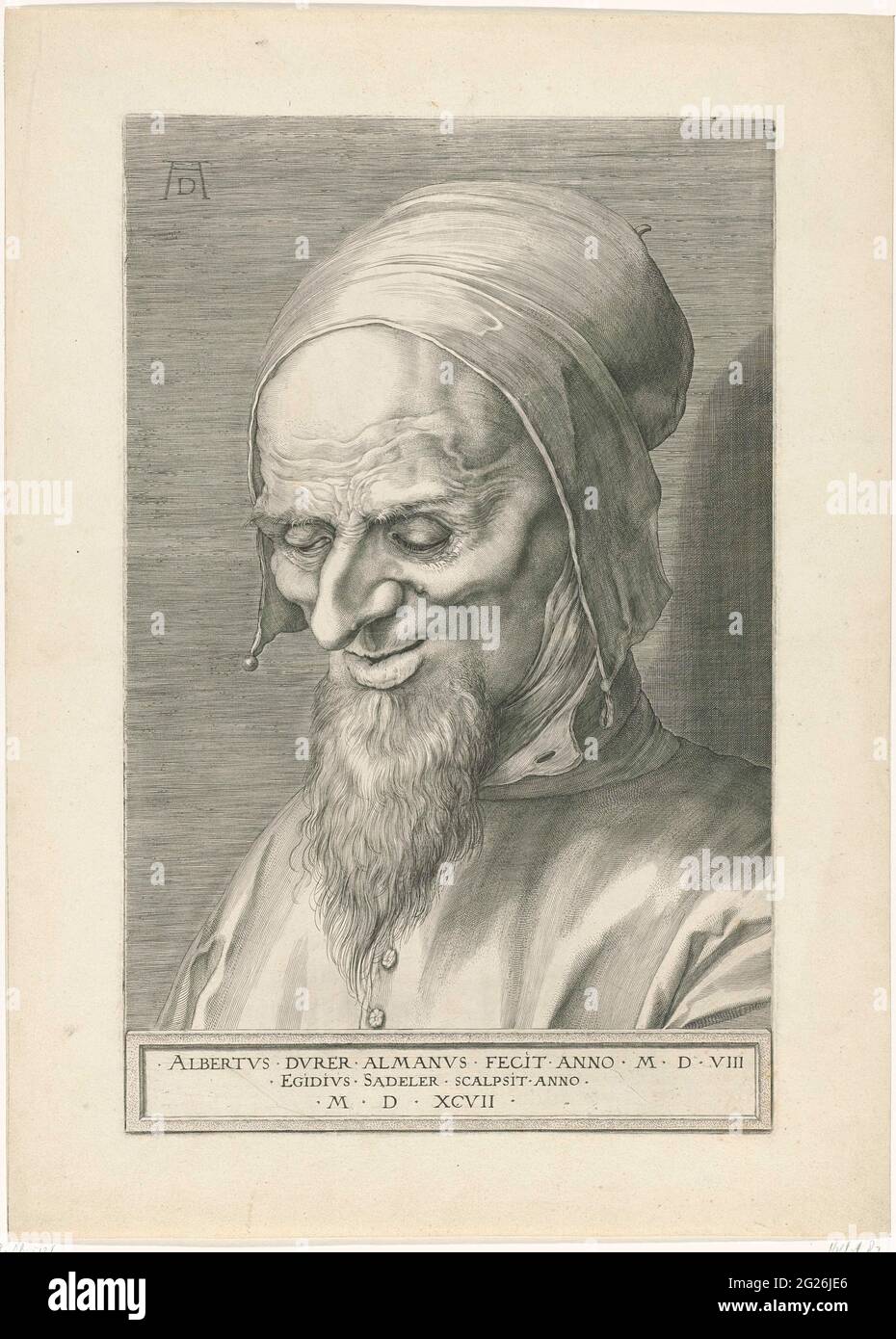 Apostle with beard and hood. The head of an apostle, turned to the left ...