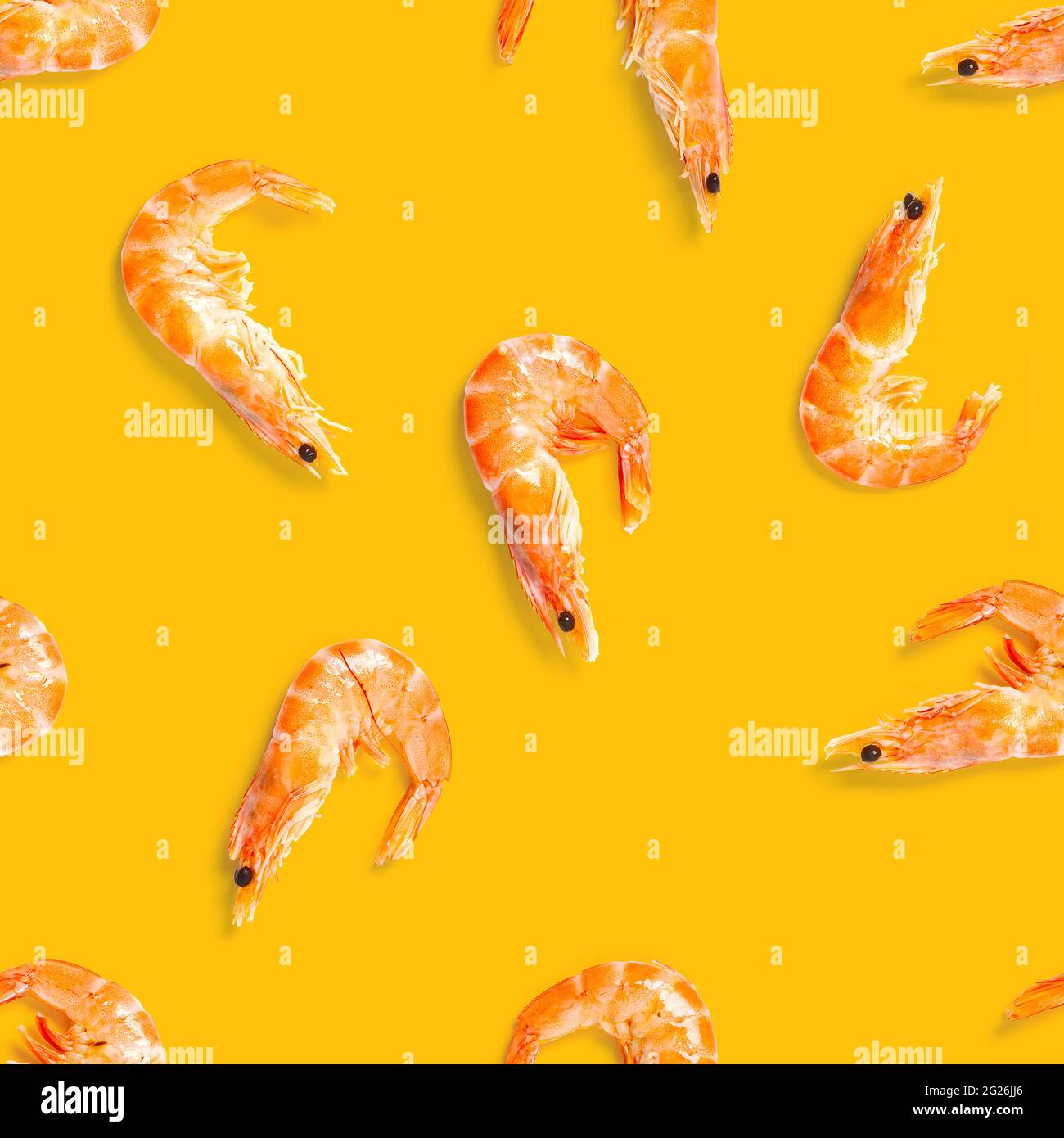 Tiger shrimp. Seamless pattern made from Prawn isolated on a orange ...