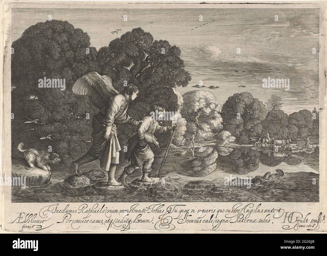 Tobias and the angel at a river. Tobias and the angel Rafael cross a ...