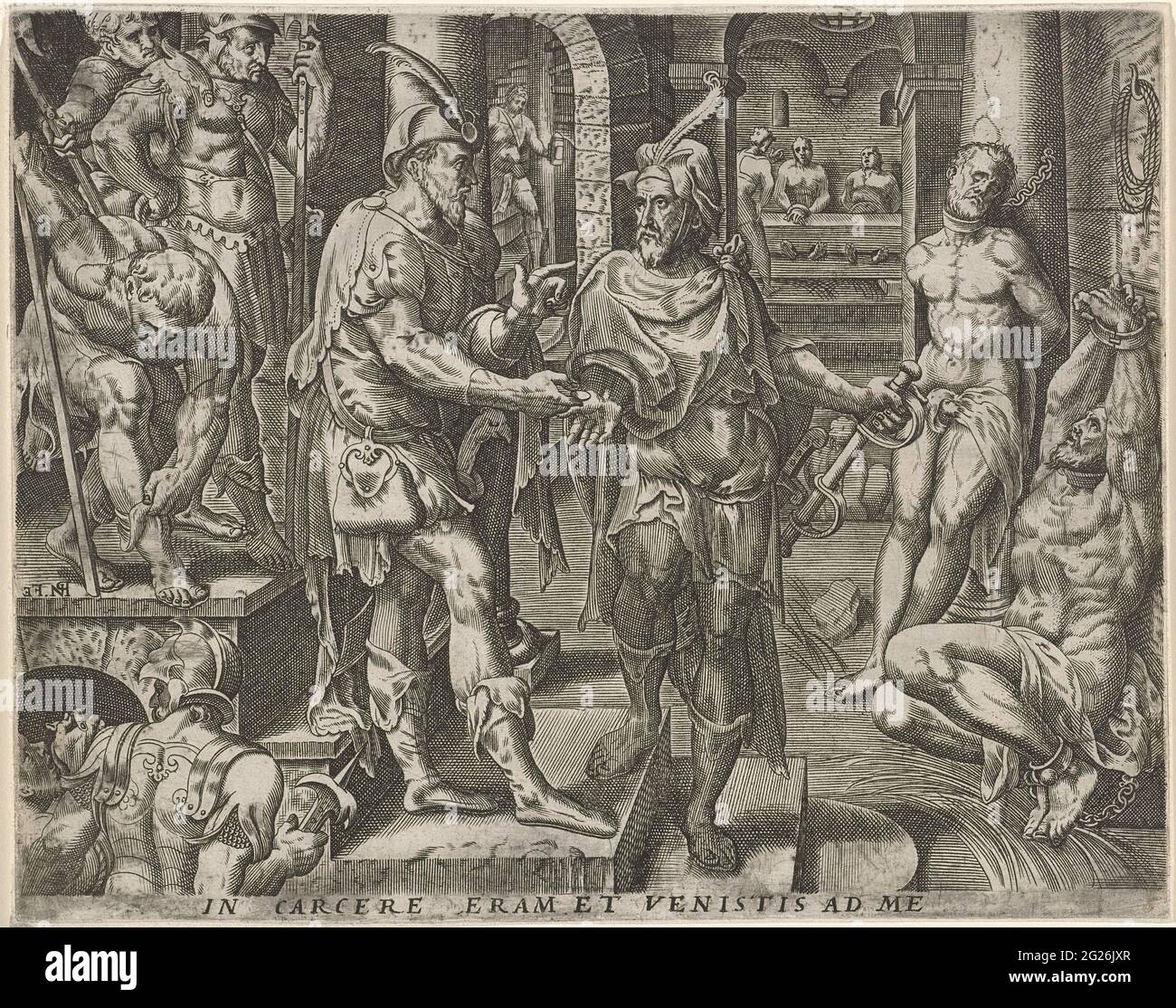 Visits of the prisoners; Working of mercy. Two men visit the prisoners ...