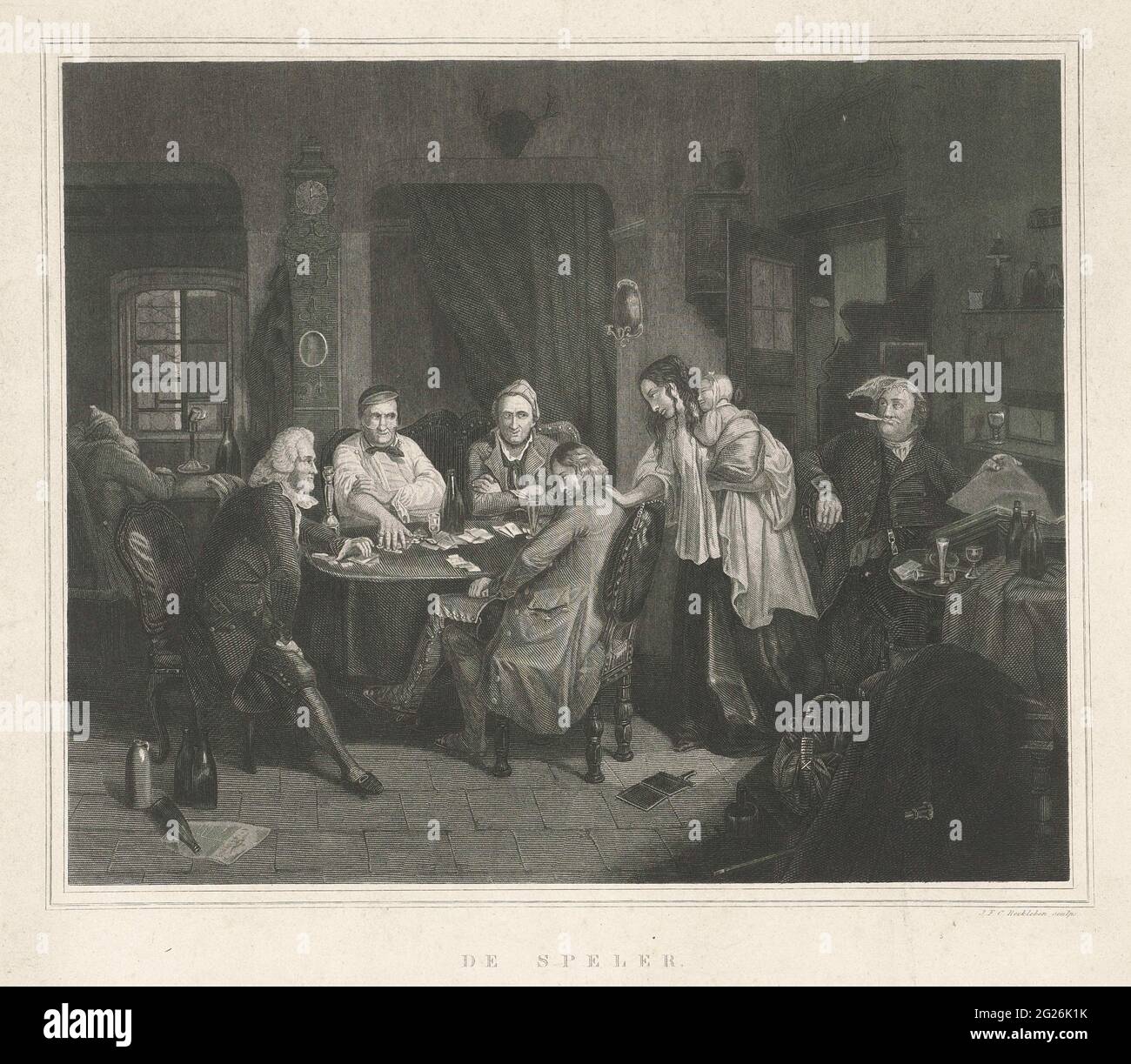 Card players; The player. In a room there are four men around a table ...