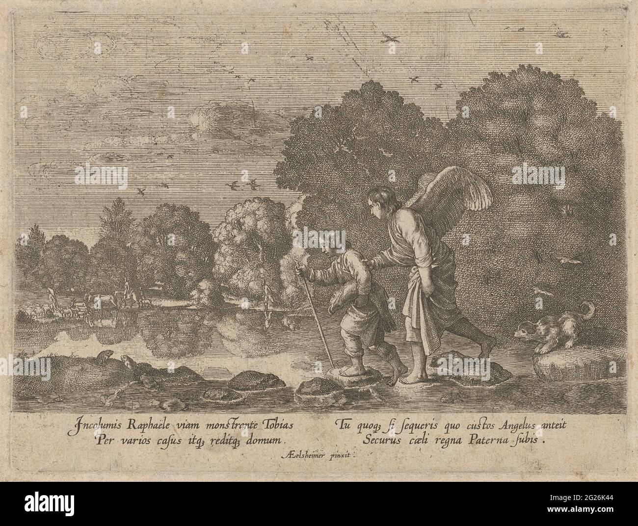 Tobias and the angel at a river. Tobias and the angel Rafael cross a ...