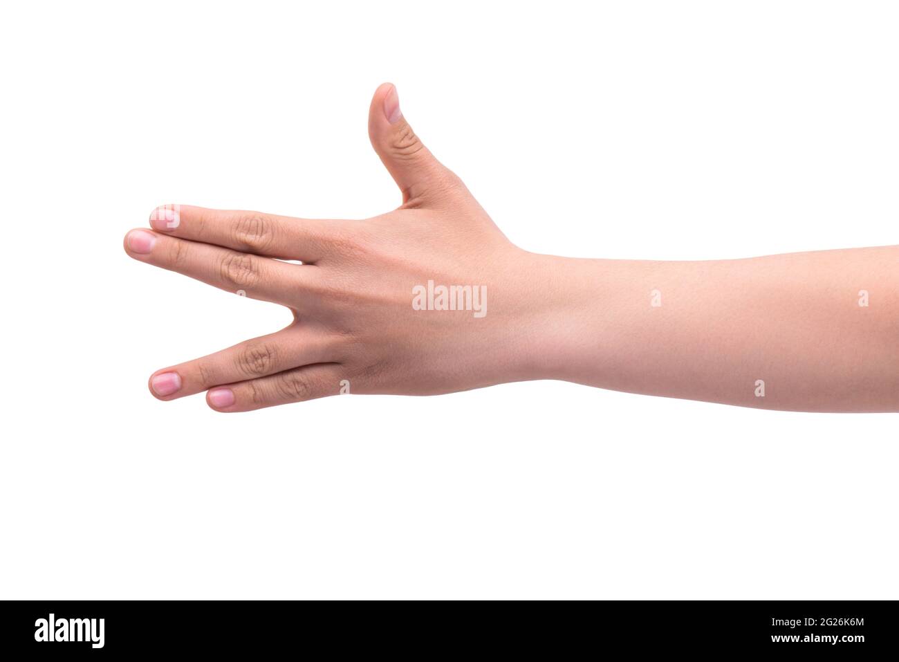 Gestures. One person's hand shows five fingers Stock Photo - Alamy