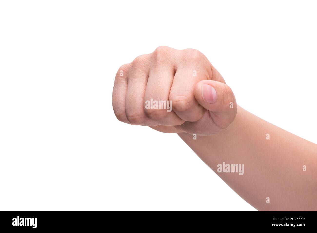 The hand is clenched into a fist. Isolated on white background ...