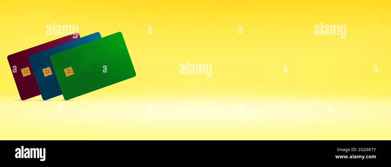 Modern Abstract 3D Rendered ATM Cards with Chip in a empty room banner ...