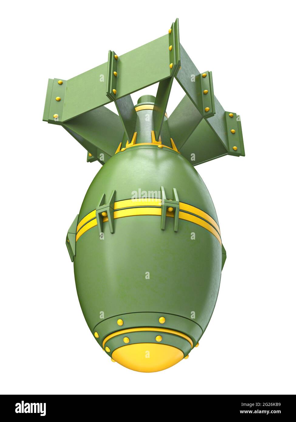 Yellow green cartoon aerial bomb 3D render illustration isolated on ...