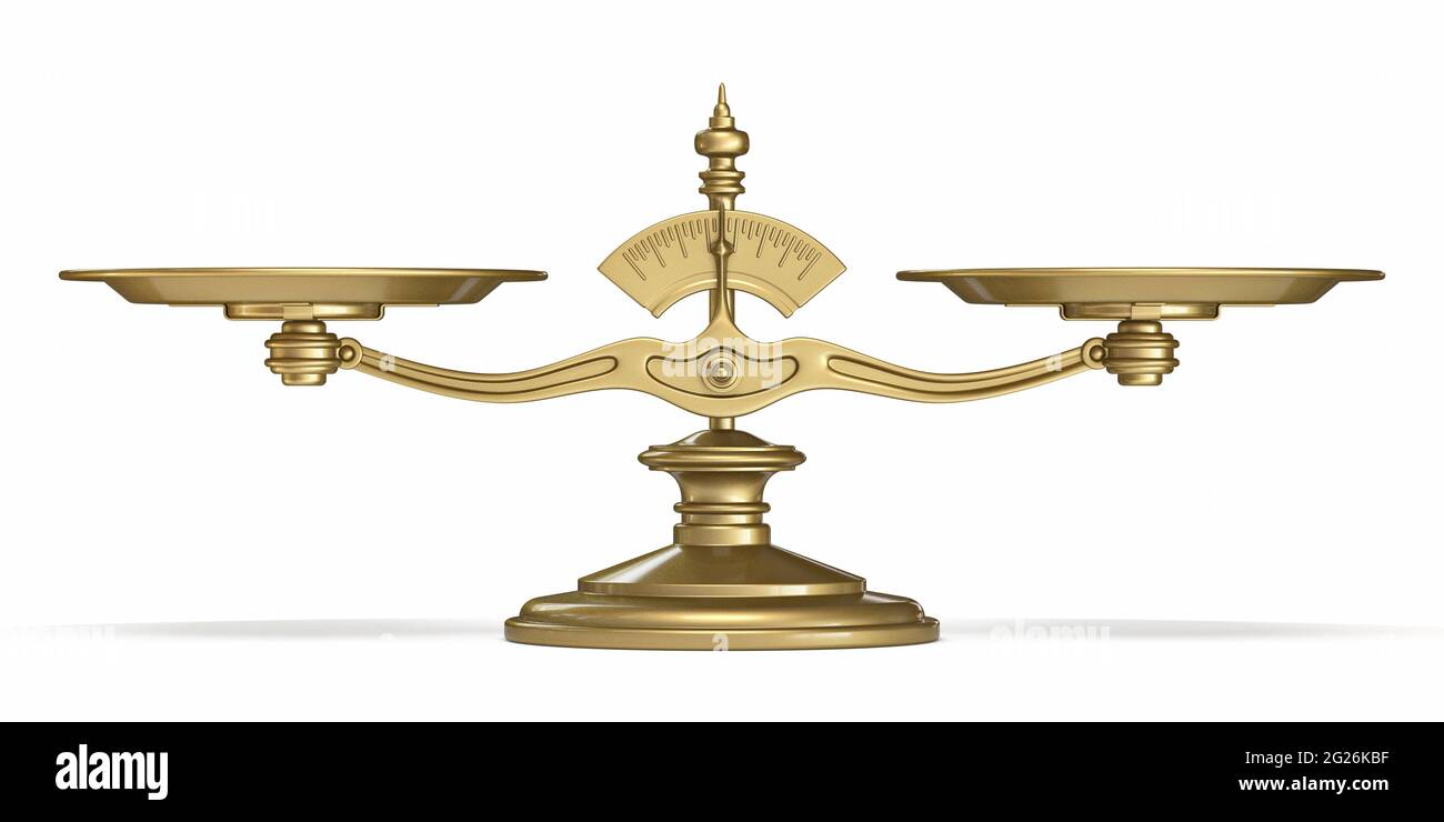 Golden scales 3D render illustration isolated on white background Stock ...