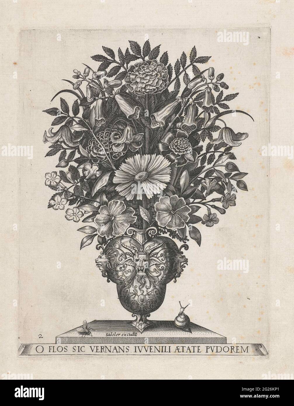 Groteske vase with three mascarons; Vases with flowers; Set of vases ...