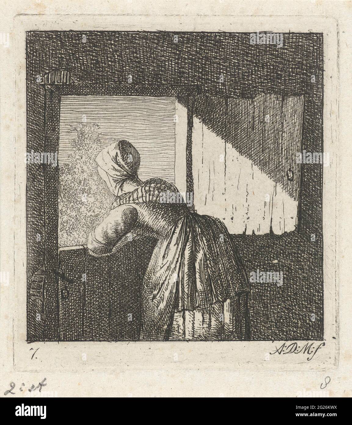 Woman leaning on a bottom door. A woman seen on the back leaning on a ...