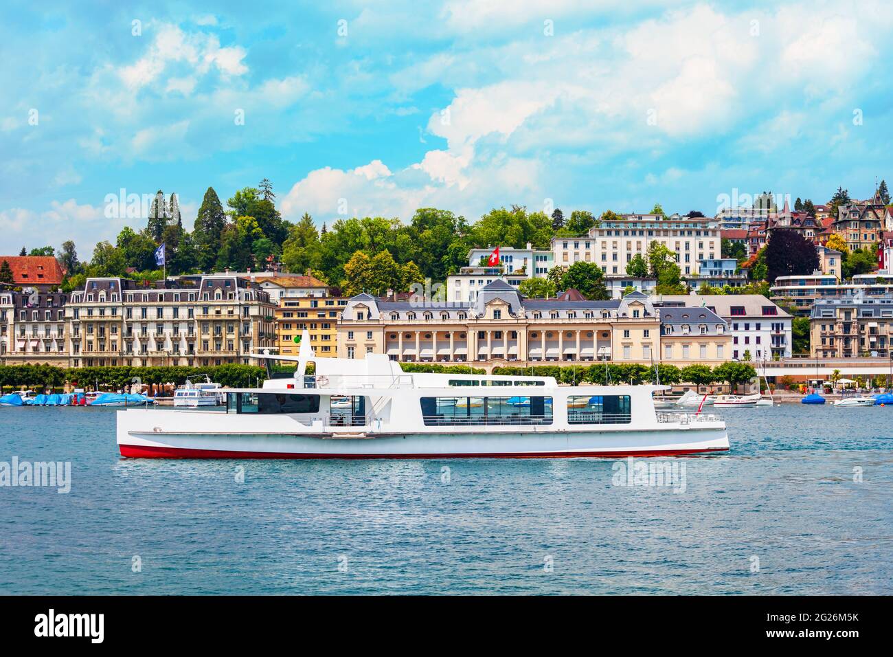 Tourist cruise boat on Lucerne Lake near Lucerne or Luzern city in ...