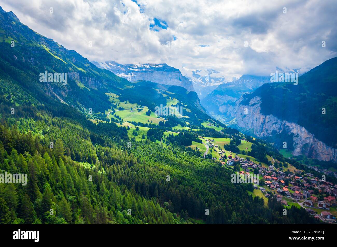 Lauterbrunnen valley panoramic view, Bernese Oberland near Interlaken ...