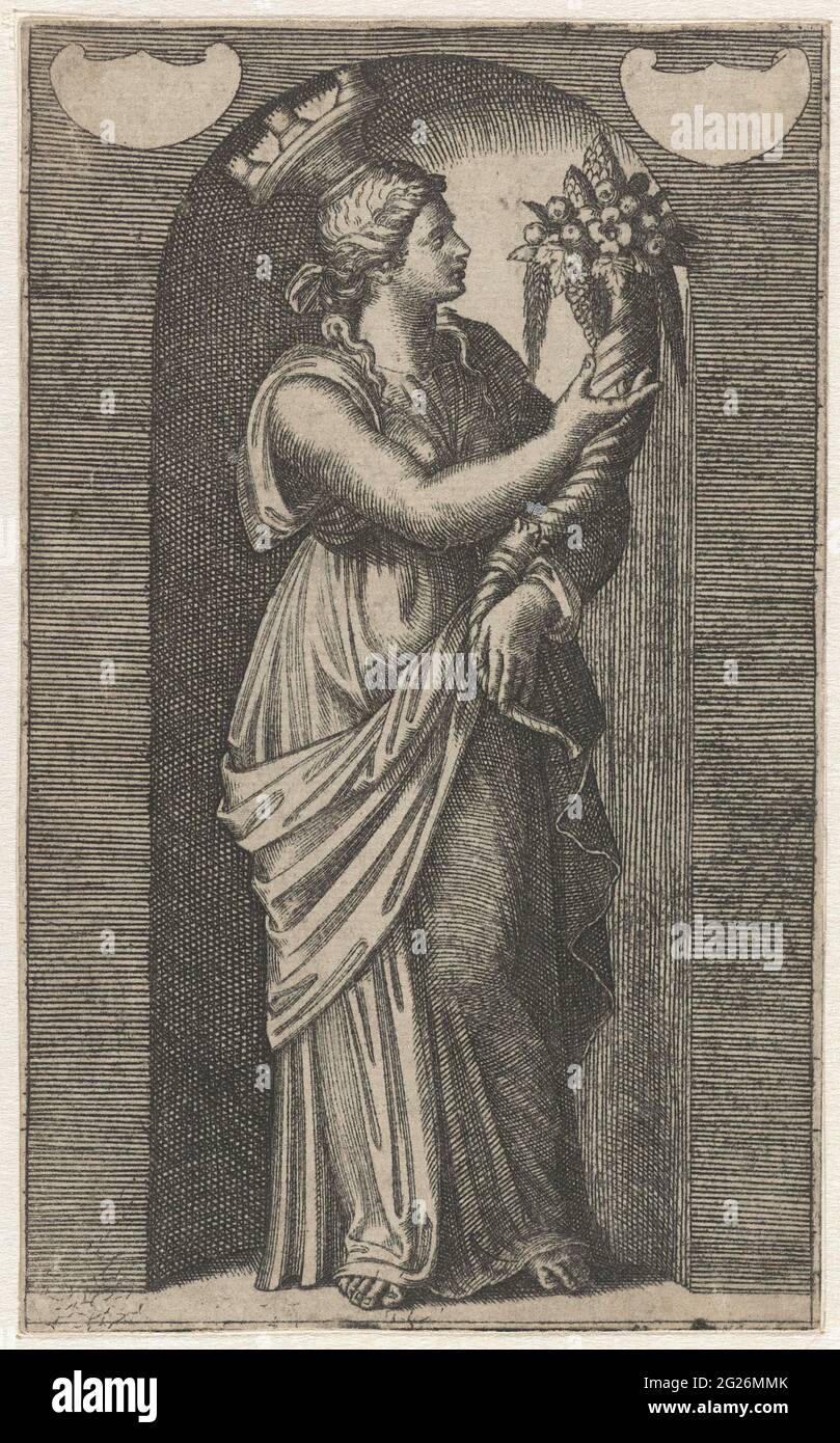 Young woman with cornucopia; Gods and muses and young women Stock Photo ...