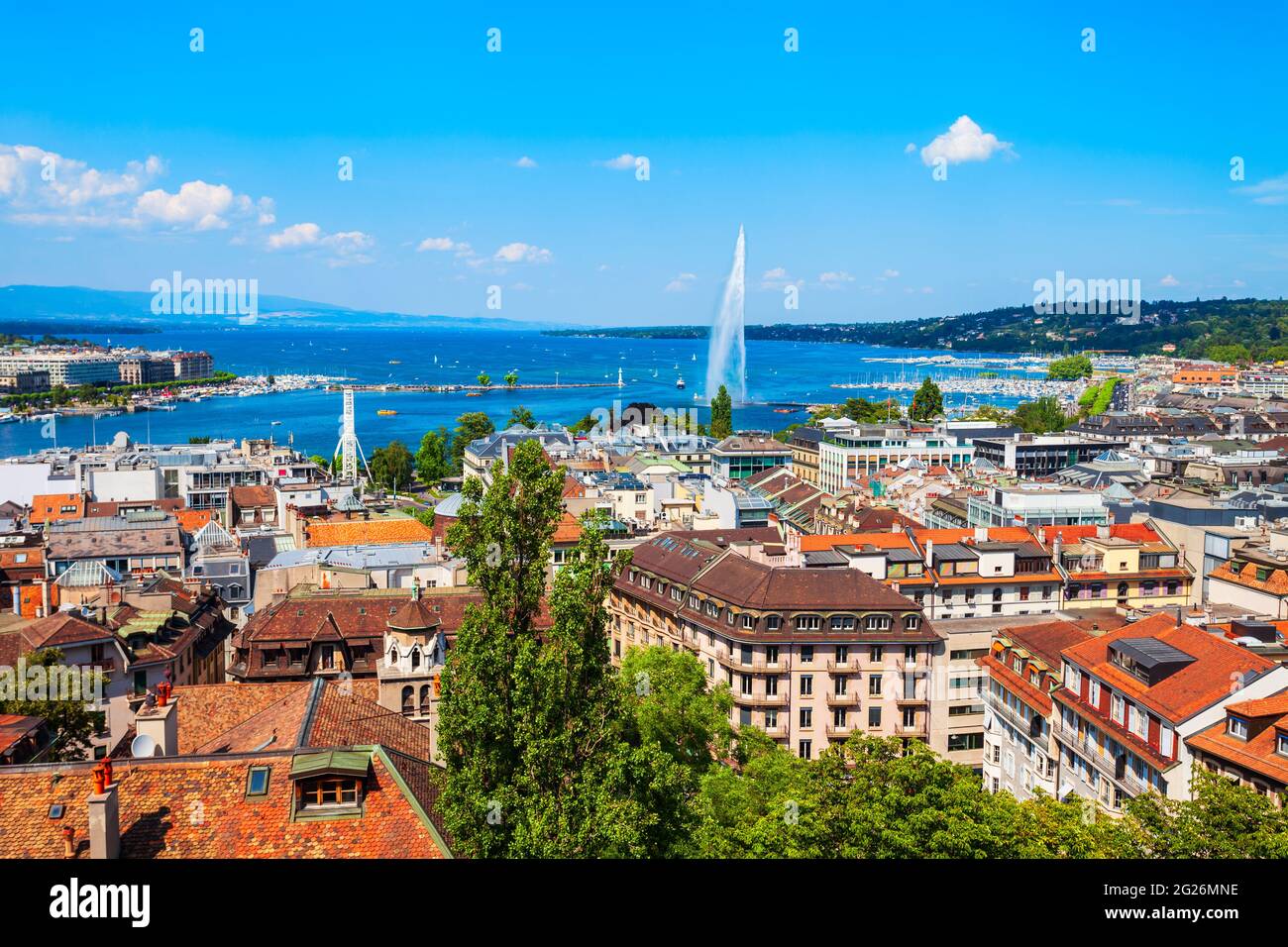 Geneva aerial panoramic view. Geneva or Geneve is the second most ...