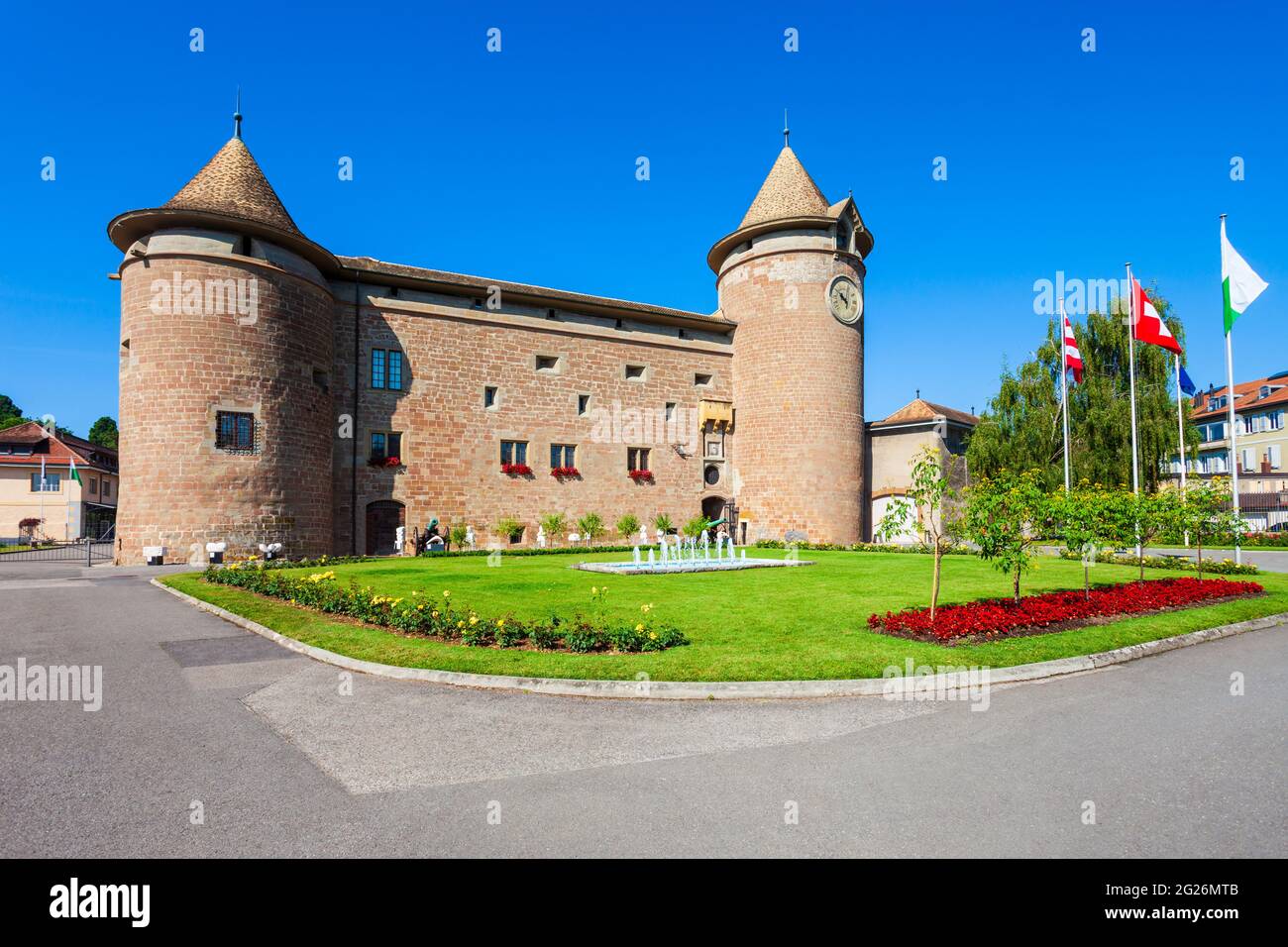 Medieval castle in Morges. Morges is a town on the shores of Lake ...