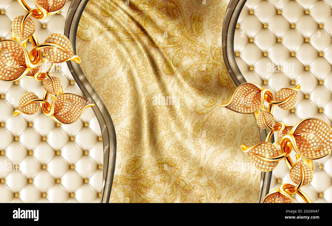 3d classic illustration abstract golden mural wallpaper . for home ...